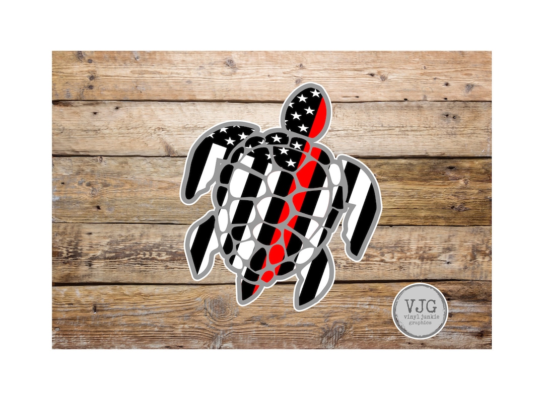 Thin Red Line USA American Flag Sea Turtle Sticker for Cars Trucks for ...