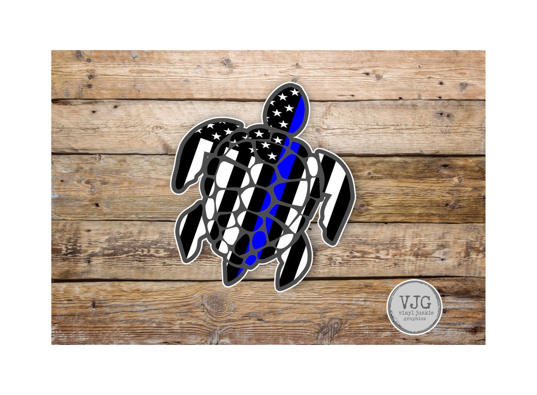 Thin Blue Line USA American Flag Sea Turtle Sticker for Cars Trucks for ...