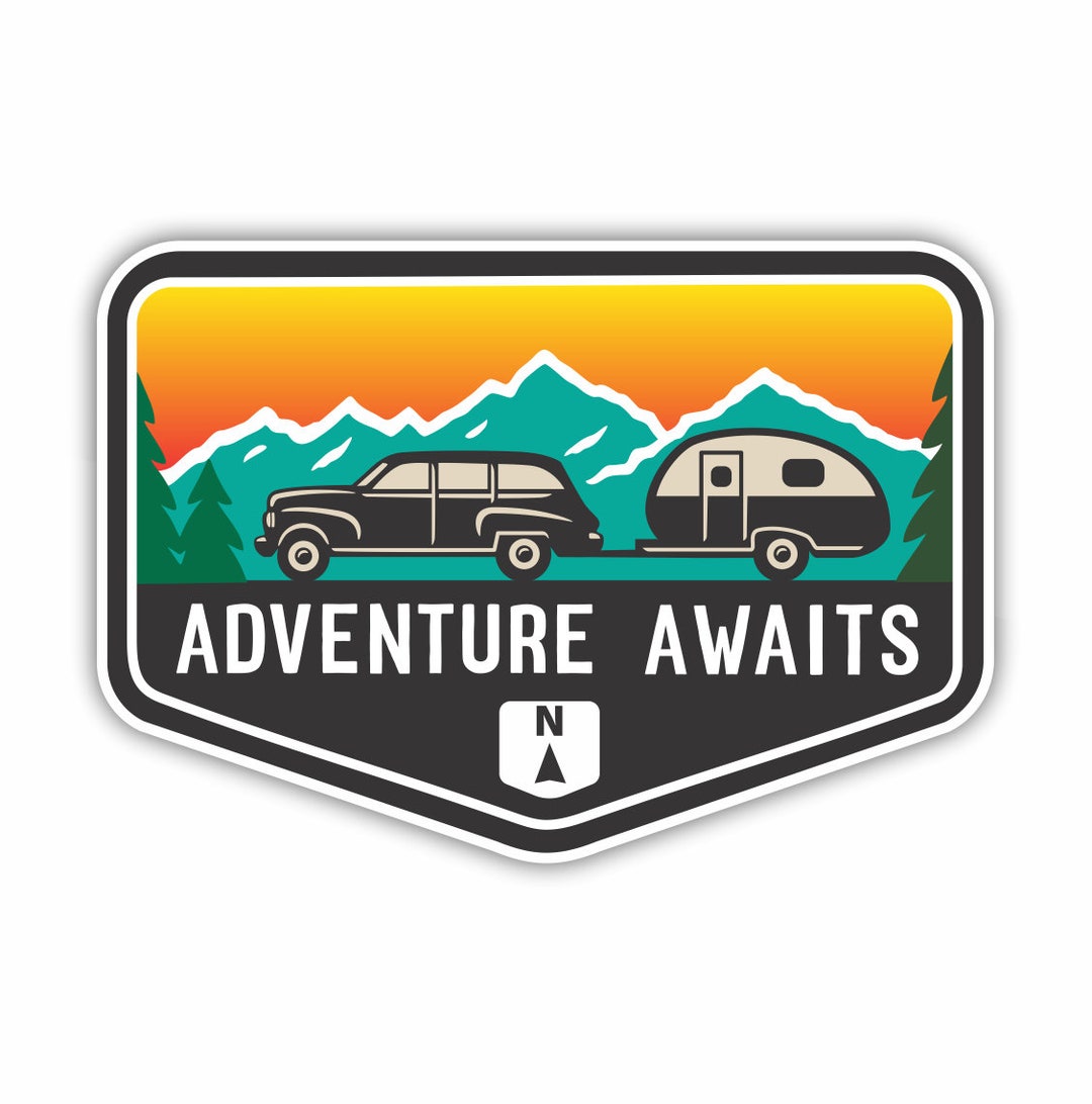 Adventure Awaits RV Camper Mountain Car Vinyl Sticker Decal Bumper ...