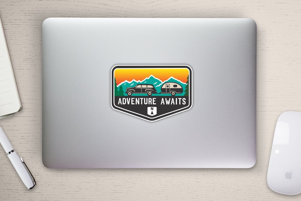 Adventure Awaits RV Camper Mountain Car Vinyl Sticker Decal Bumper ...