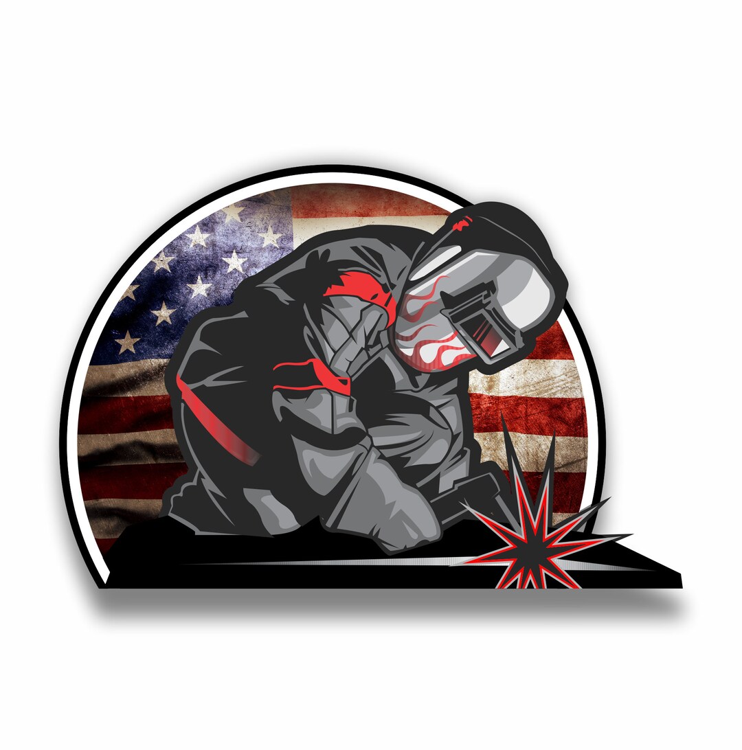 Welder Fabrication American Flag Sticker Car Motorcycle Bicycle ...
