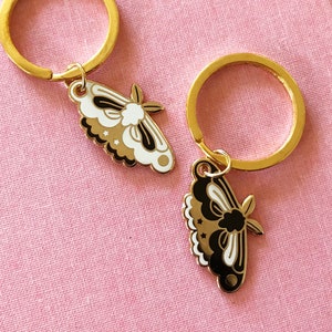 White or Black Moth Enamel Keychain Bag Charm - Etsy