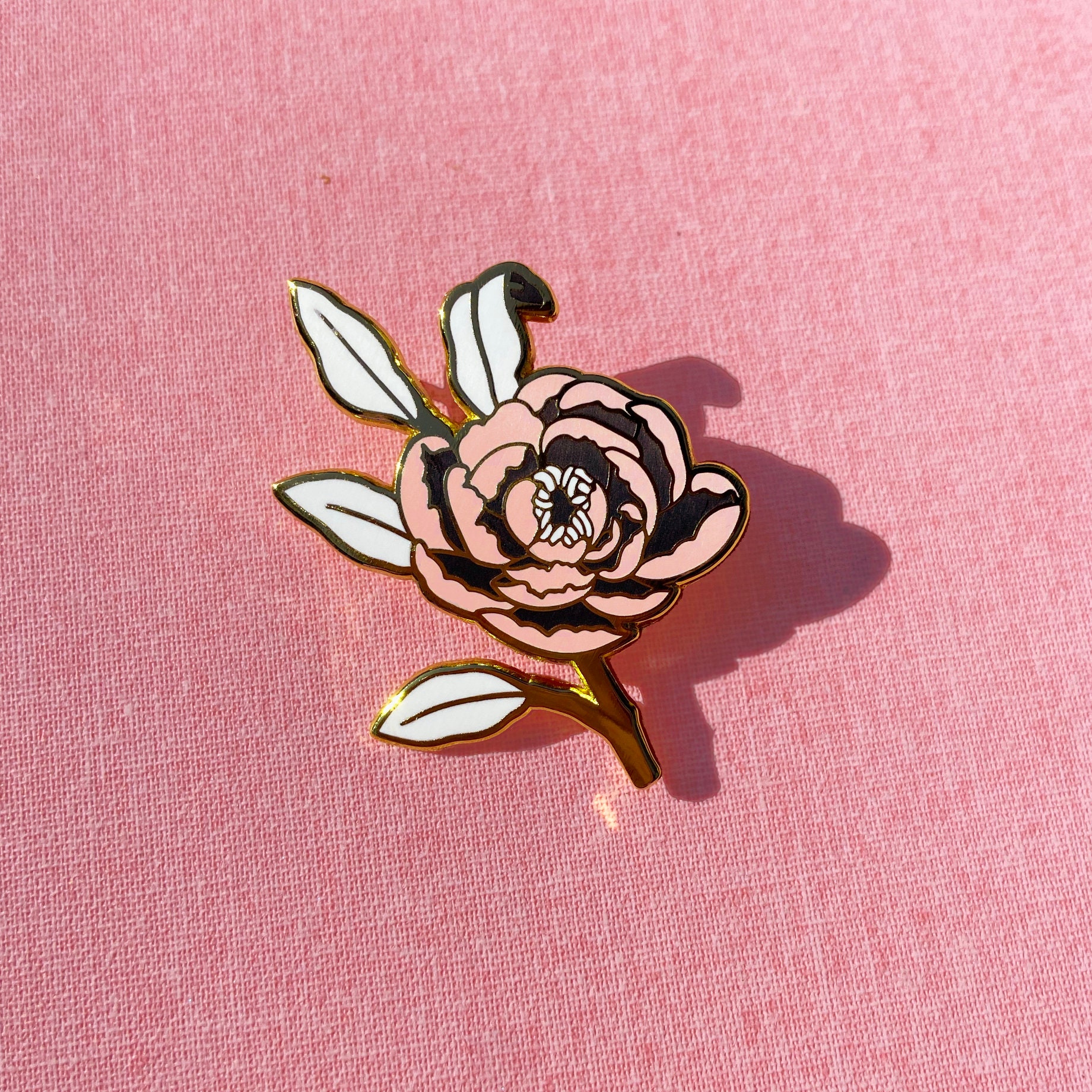SET of 2 Flower Pins Magnolia and Peony Hard Enamel Pin | Etsy