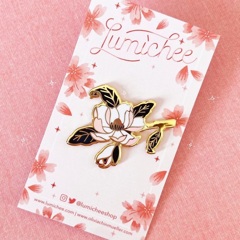 SET of 2 Flower Pins Magnolia and Peony Hard Enamel Pin | Etsy