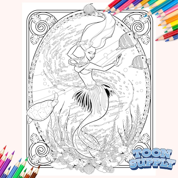 Hawaiian Mermaid Coloring Page - Etsy