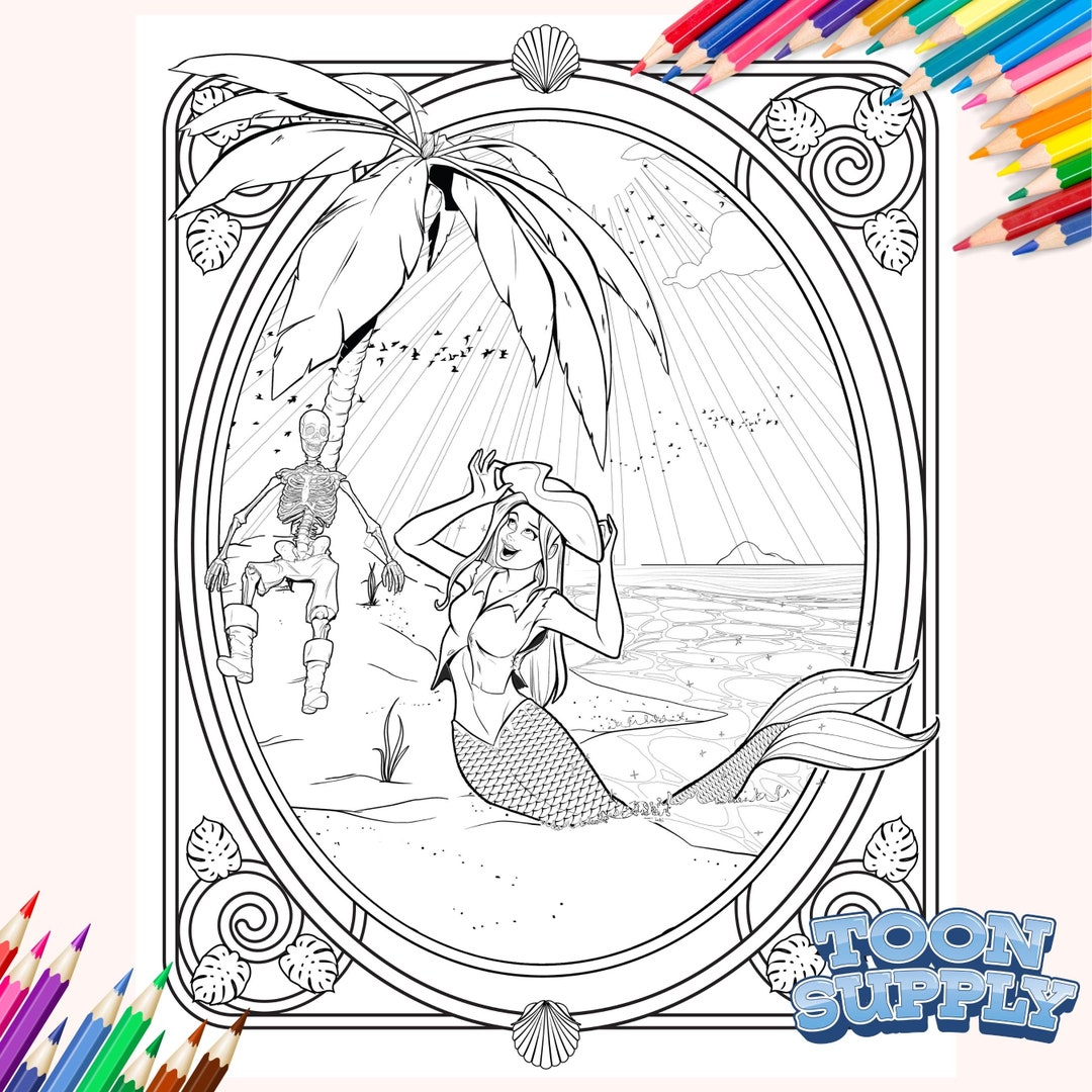 Mermaid Adult Coloring Page - Etsy