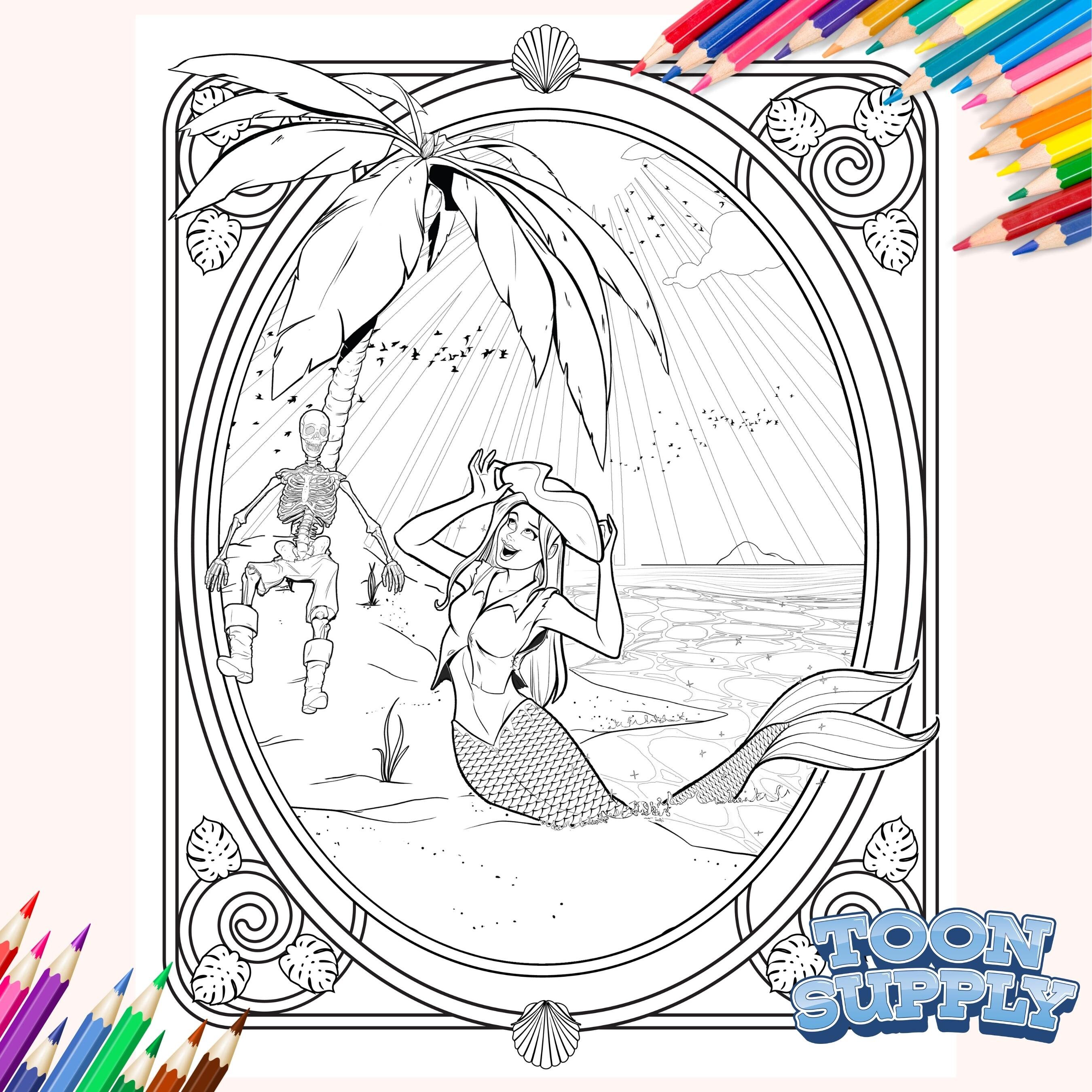 Mermaid Adult Coloring Page - Etsy