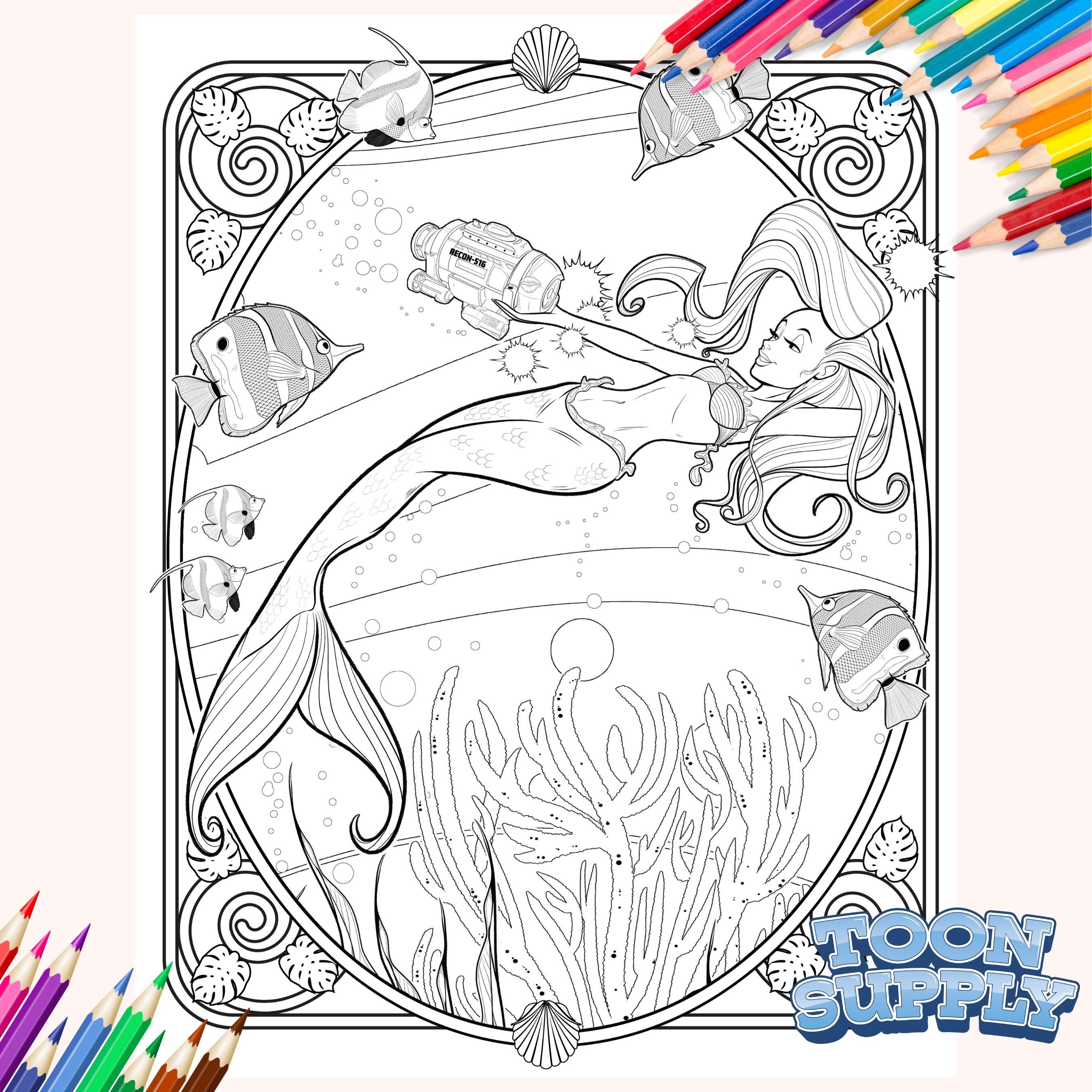 Mermaid Adult Coloring Page - Etsy