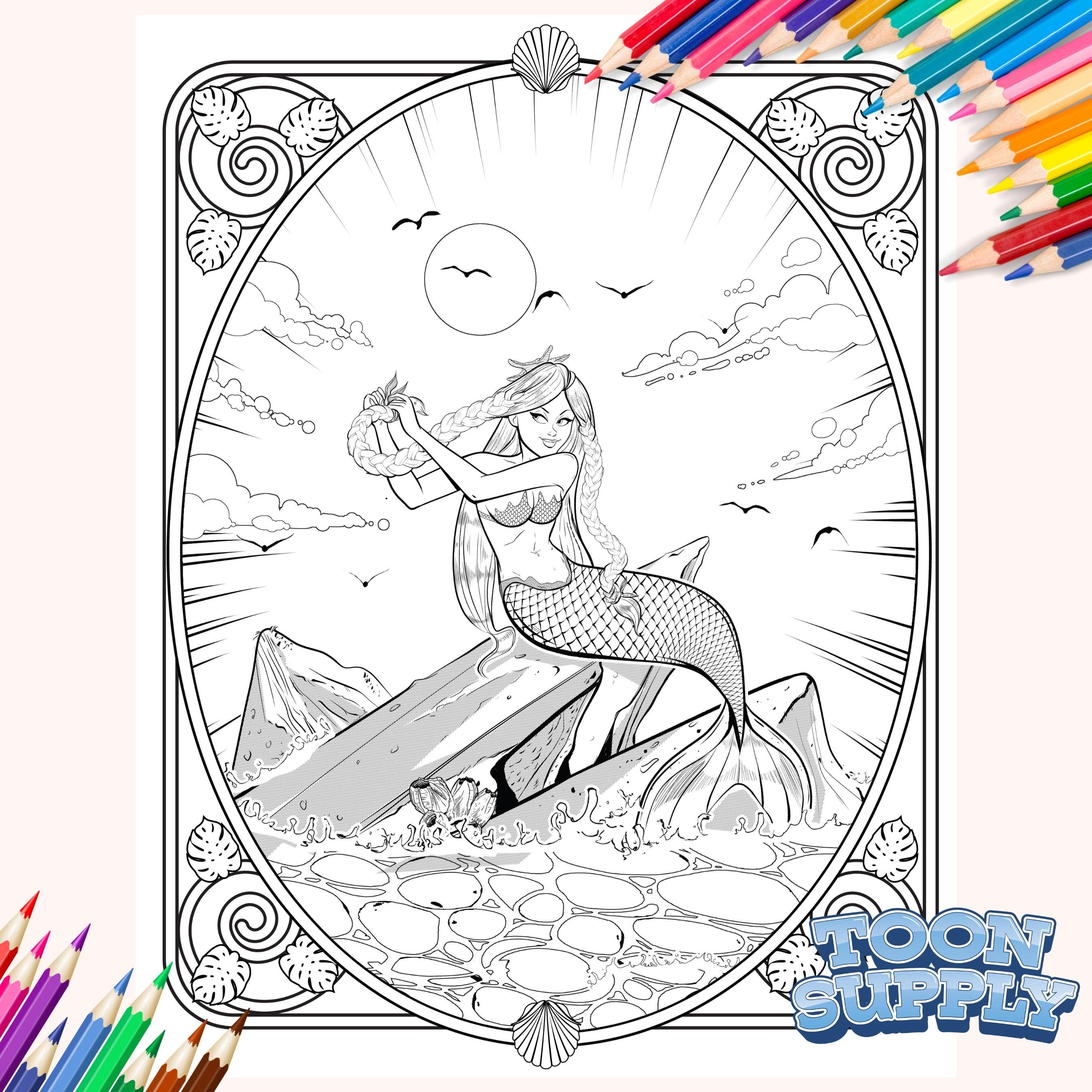 Mermaid Adult Coloring Page - Etsy