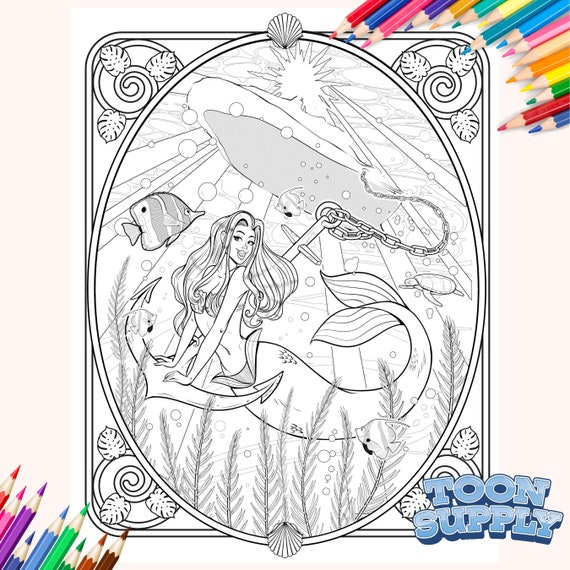Mermaid Adult Coloring Page - Etsy