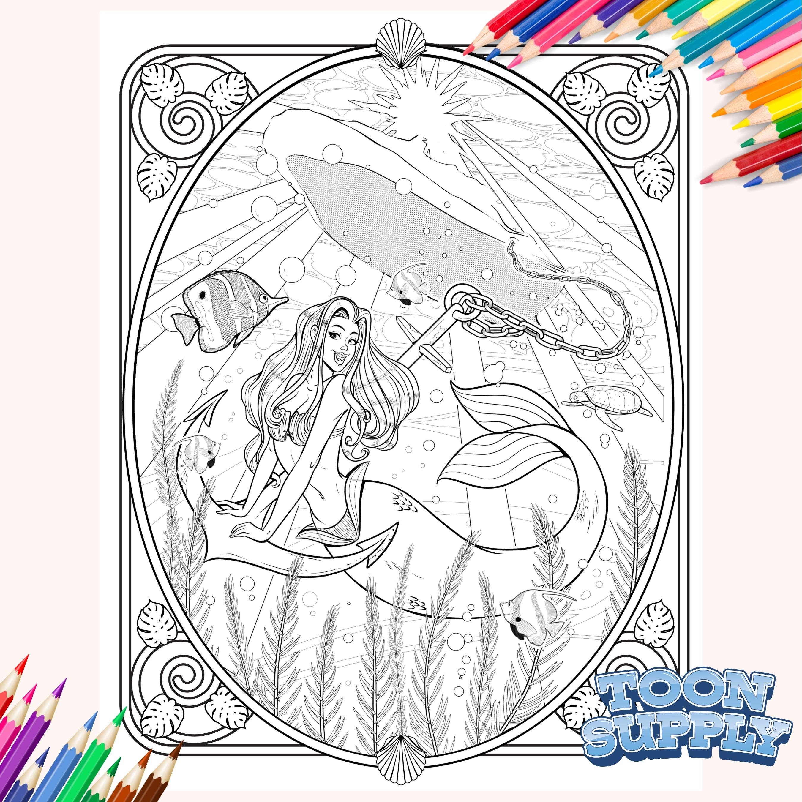 Mermaid Adult Coloring Page - Etsy