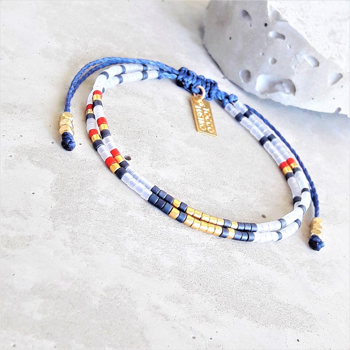 Nautical Summer Navy Beaded Bracelet Seed Bead Bracelet - Etsy
