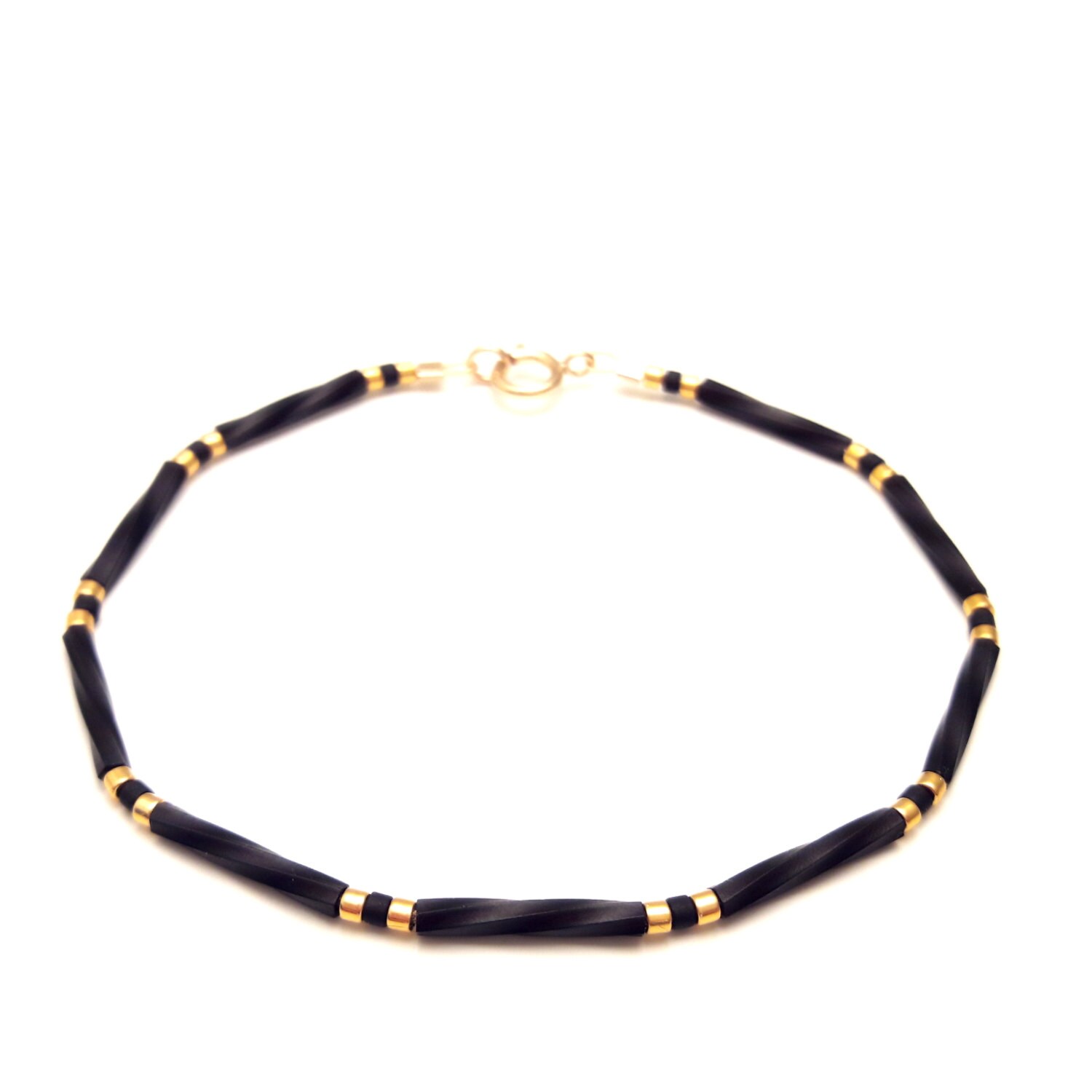 Black and Gold Simple Bracelet Gold Minimal Jewelry Tiny Bead Layering ...