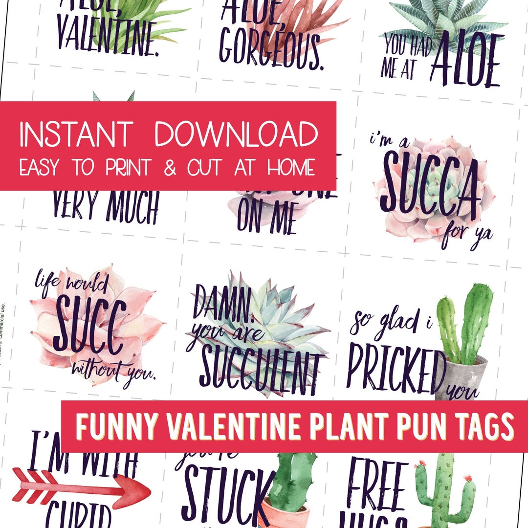 Valentine Plant Pun Tags, Valentine's Day Plant Theme, Love Pun Tags ...