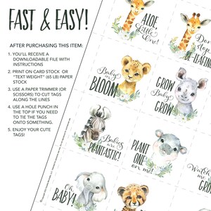Baby Safari Animals Small Gift Tags, Plant Pun Party Favor Tags, Cute ...
