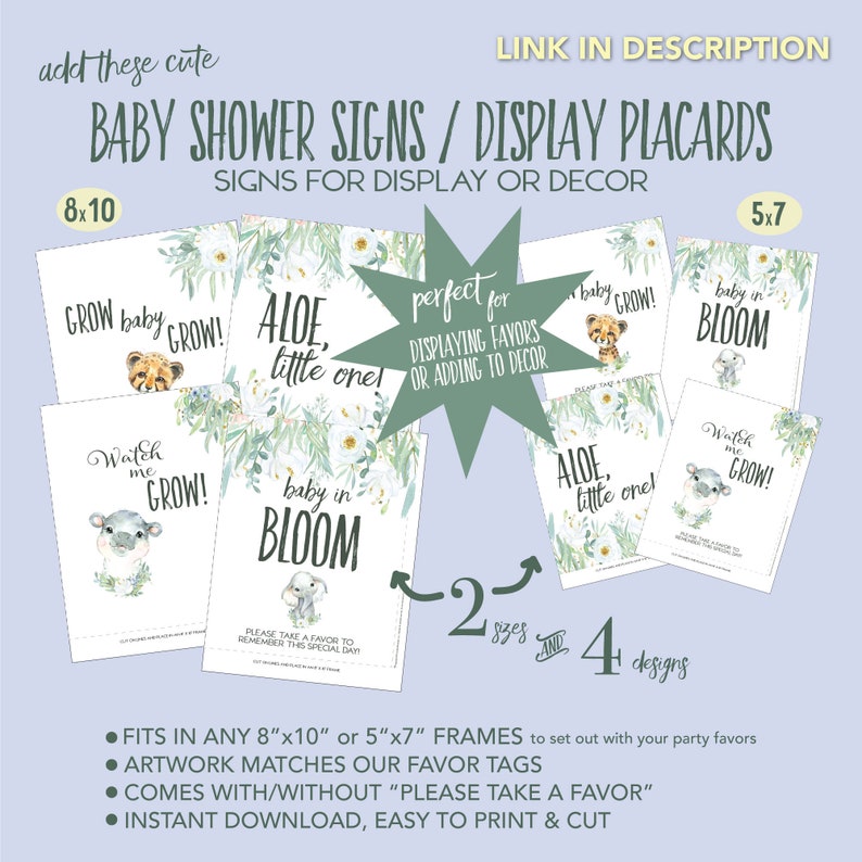 Baby Safari Animal Favor Tags for Baby Shower, Plant Pun Stick Tags ...