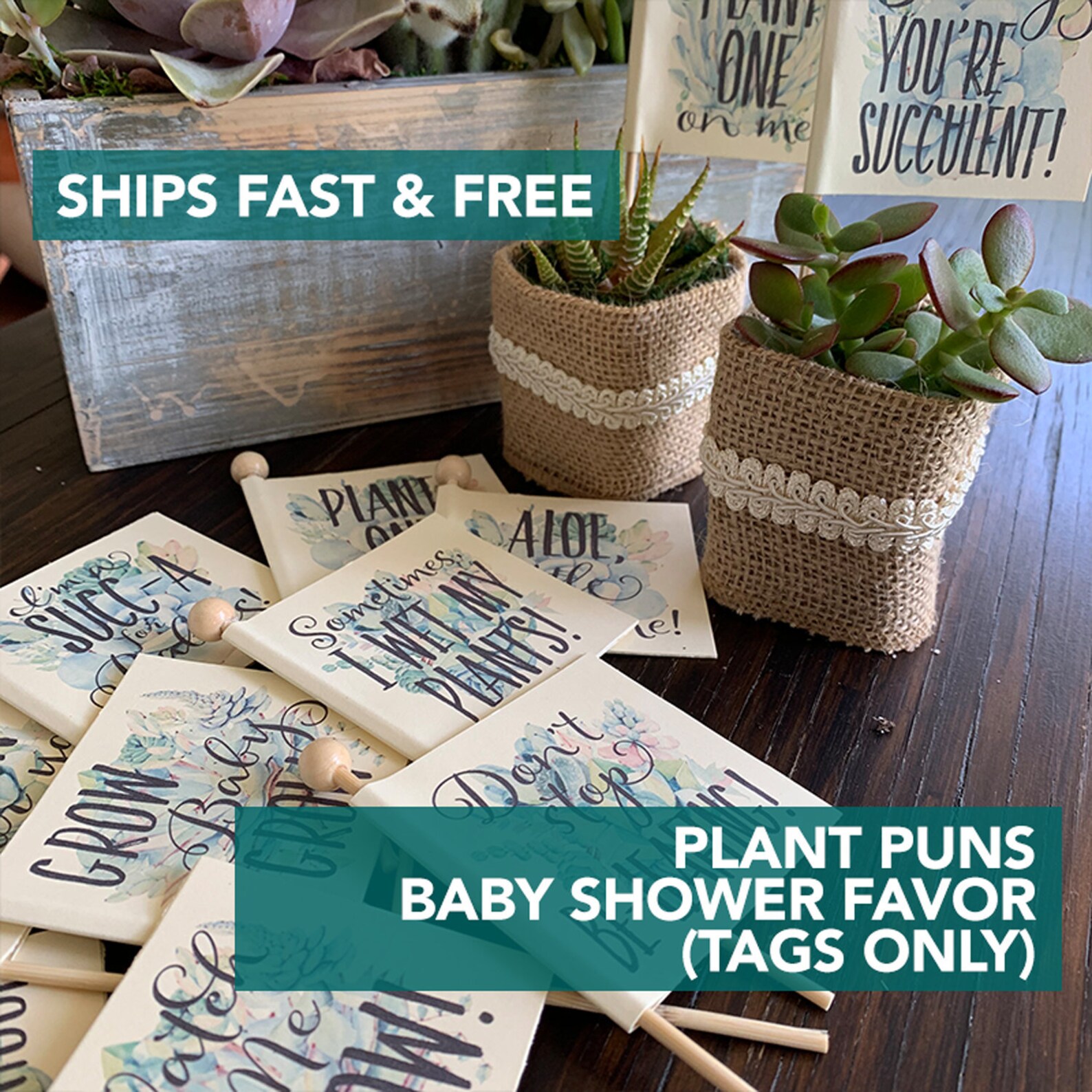 Gender Neutral Baby Shower Favor Tags Plant Puns Personalized | Etsy