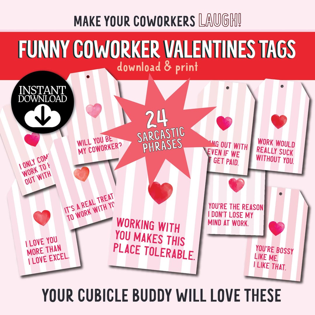 Snarky Coworker Valentines Day Gift Tags, Funny Tags for Work, DIY ...