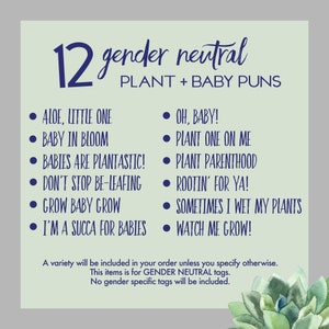 Gender Neutral Baby Shower Favor Tags Plant Puns Personalized Custom ...