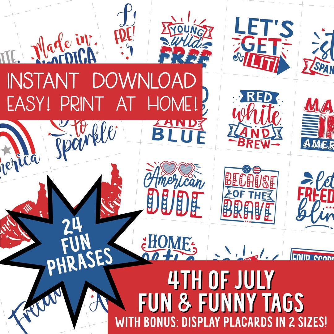 4th of July Tags, Funny Fourth of July Tags, Instant Download, Tie-on ...
