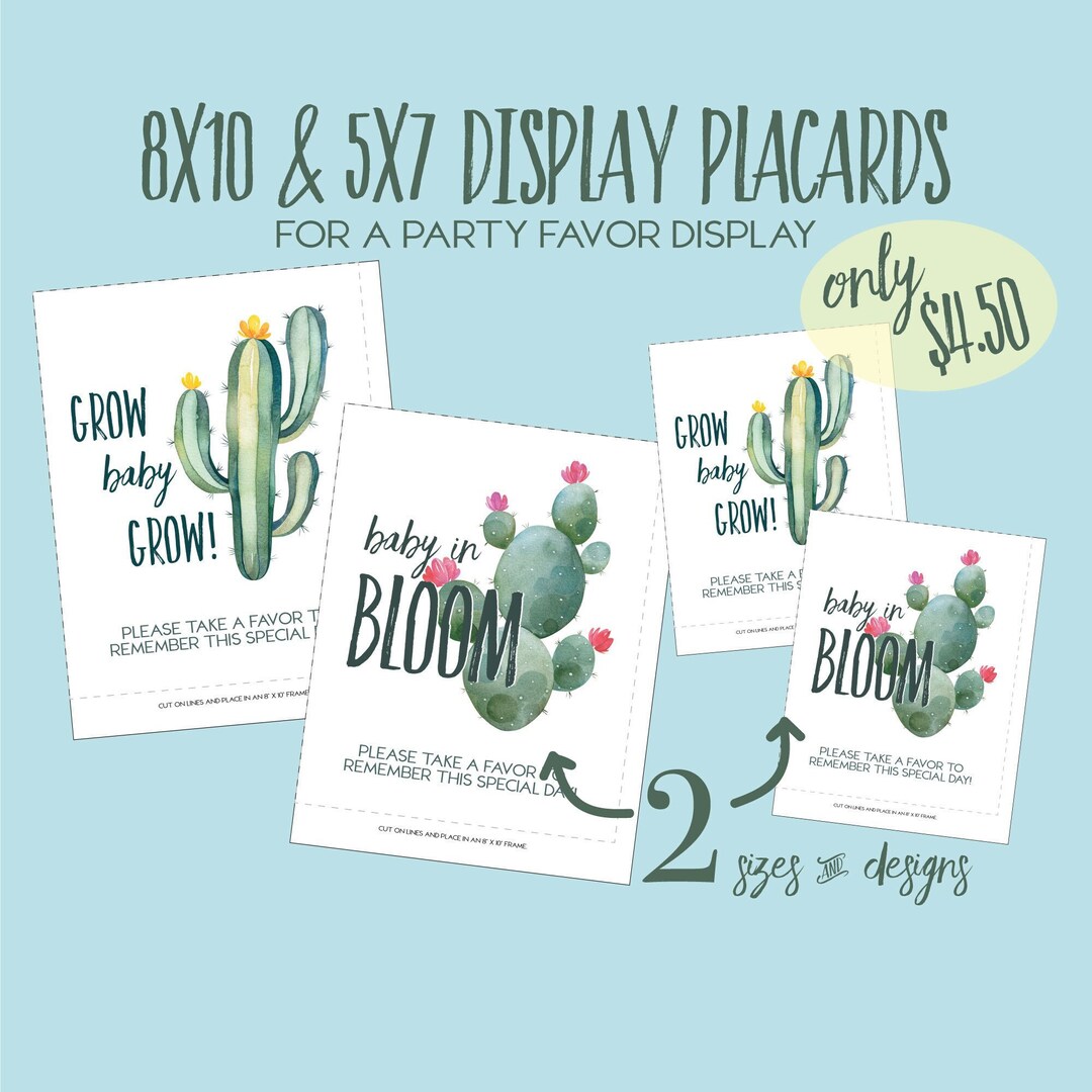 Baby Shower Favor Placard Signs, Inserts for 5x7 or 8x10 Frame, Table ...