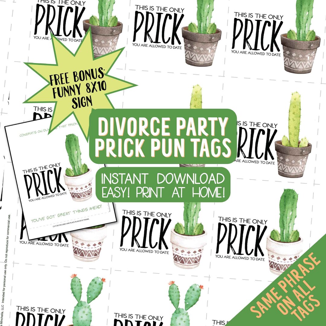 Divorce Party Favor Tags, Only Prick You'll Ever Date, Prick Puns ...