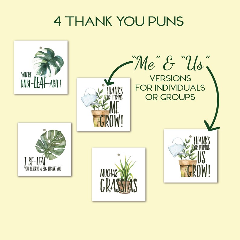 Appreciation Day Plant Pun Thank You Tags, Matching Signs, Funny Thank ...