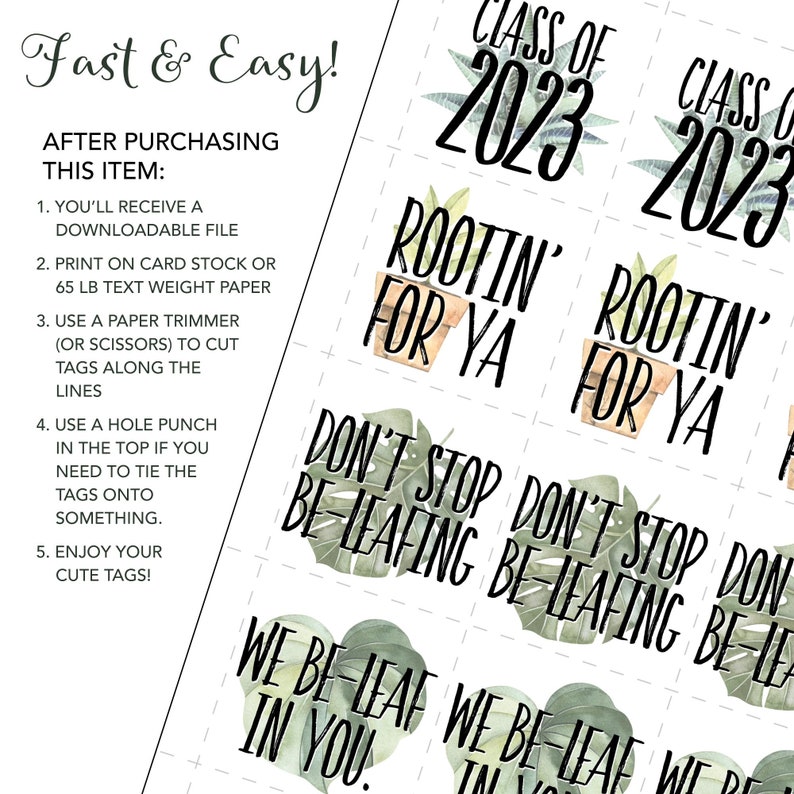Graduation Party Tags Download DIY Plant Pun Grad Tags Grad - Etsy