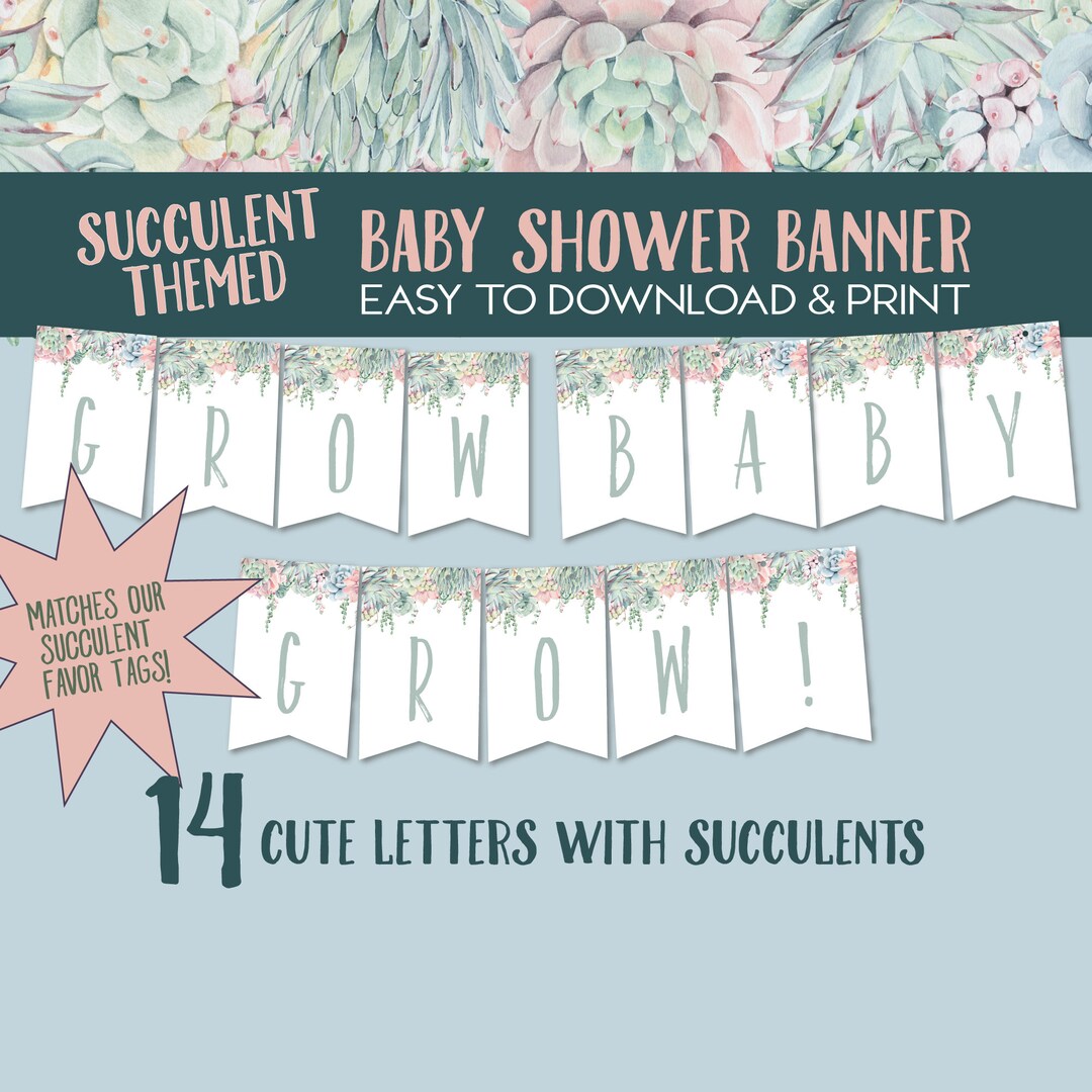 Baby Shower Banner, Printable Baby Banner, Grow Baby Grow, DIY Plant ...