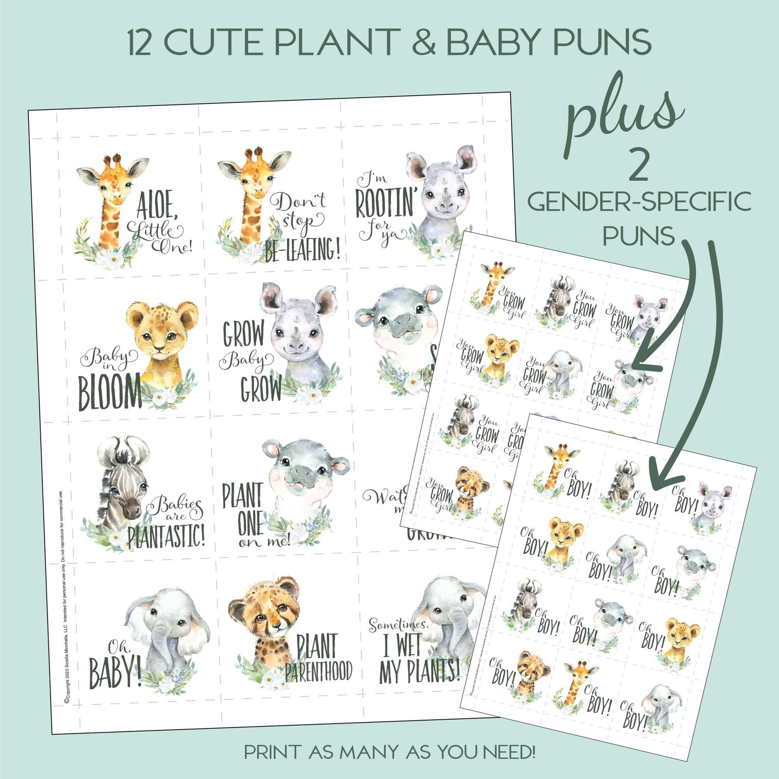 Baby Safari Animals Small Gift Tags, Plant Pun Party Favor Tags, Cute ...