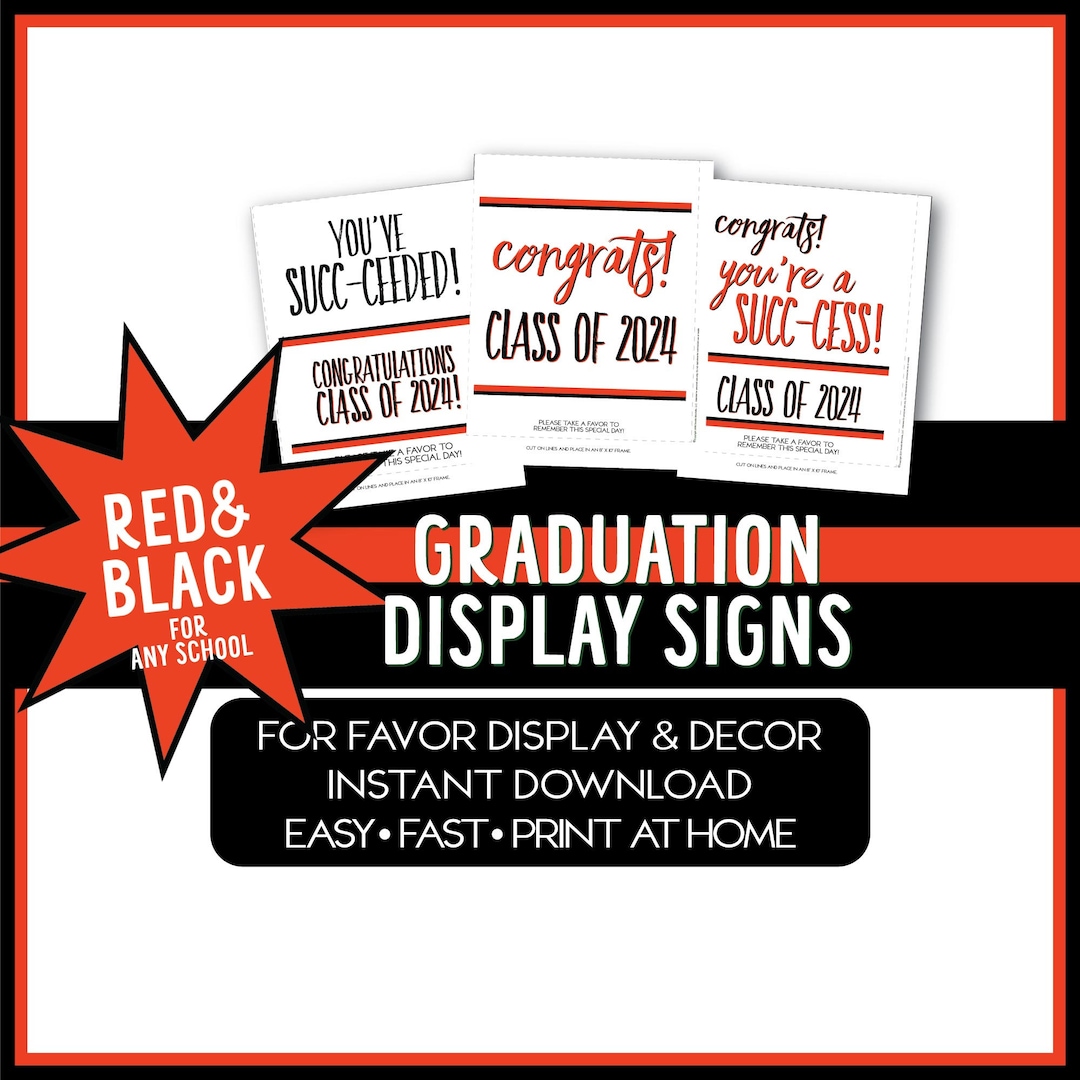 Red & Black Graduation Display Signs, Frame Signs 8x10 5x7, Grad Party ...