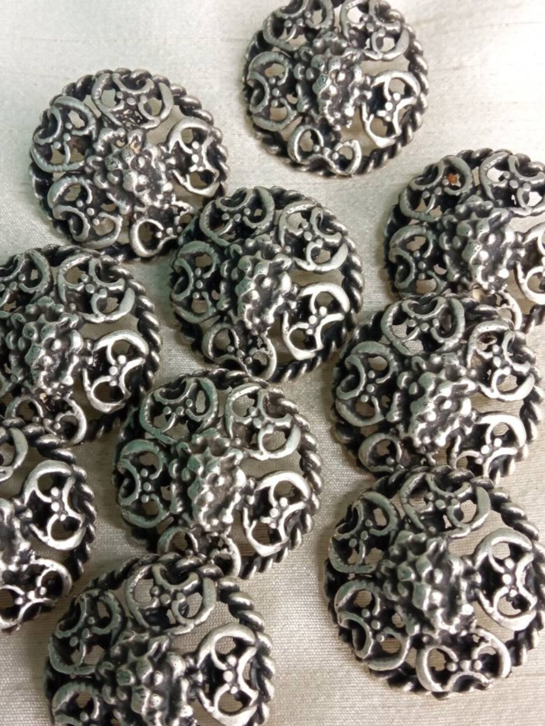 10 Vintage Metal Buttons, 23 Mm, Vintage Italy, 1990s Burnished Silver ...