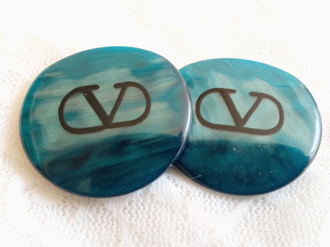 2 Valentino Style Plastic Buttons, 34 Mm Italy Light Blue Striped ...