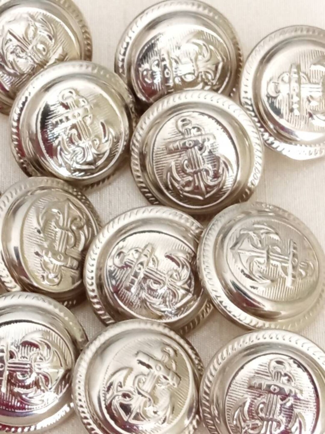8 Military Naval Style Buttons, Military Style, Silver Buttons, Silver ...