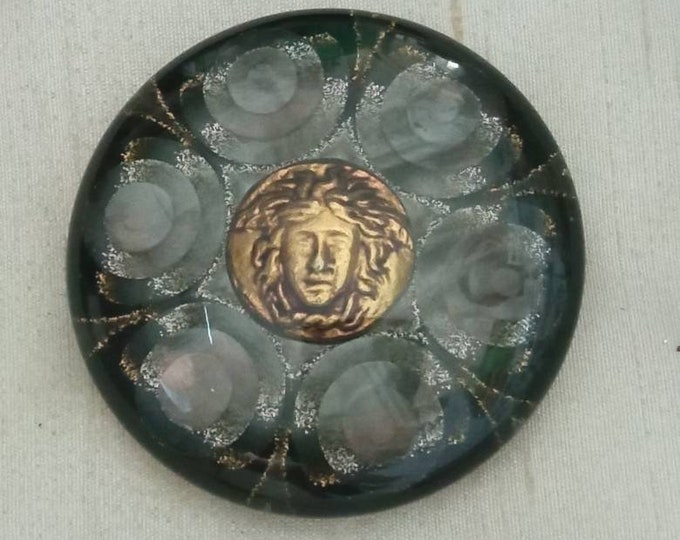 2 Large Plastic Buttons, Gold Metal Insert, Dark Gray, 35 Mm, Vintage ...