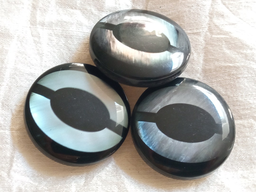 3 Plastic Buttons, 30 Mm, With Shank, 1980s, Black With Central Mother ...