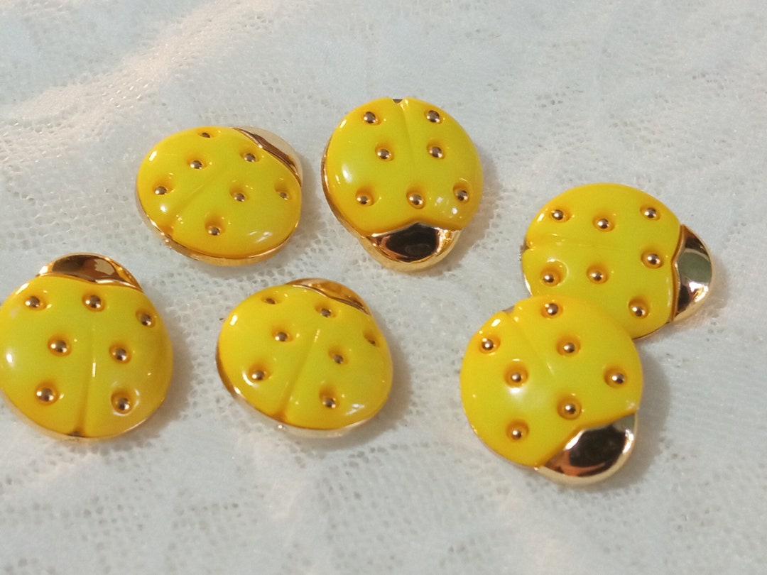 6 Children's Buttons 18 Mm Decorative, Yellow and Gold Ladybug, Light ...