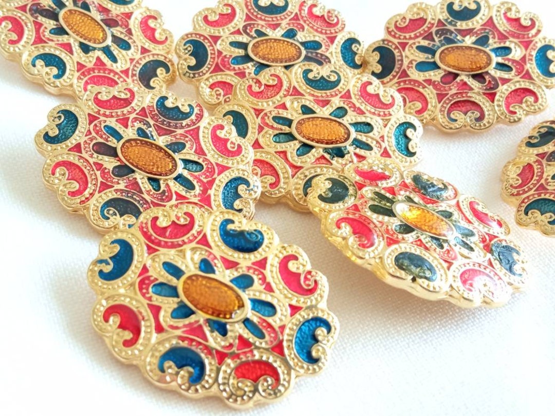 6 Large Antique Buttons 3223 Mm, Oval Metal and Enamel, Vintage Italian ...