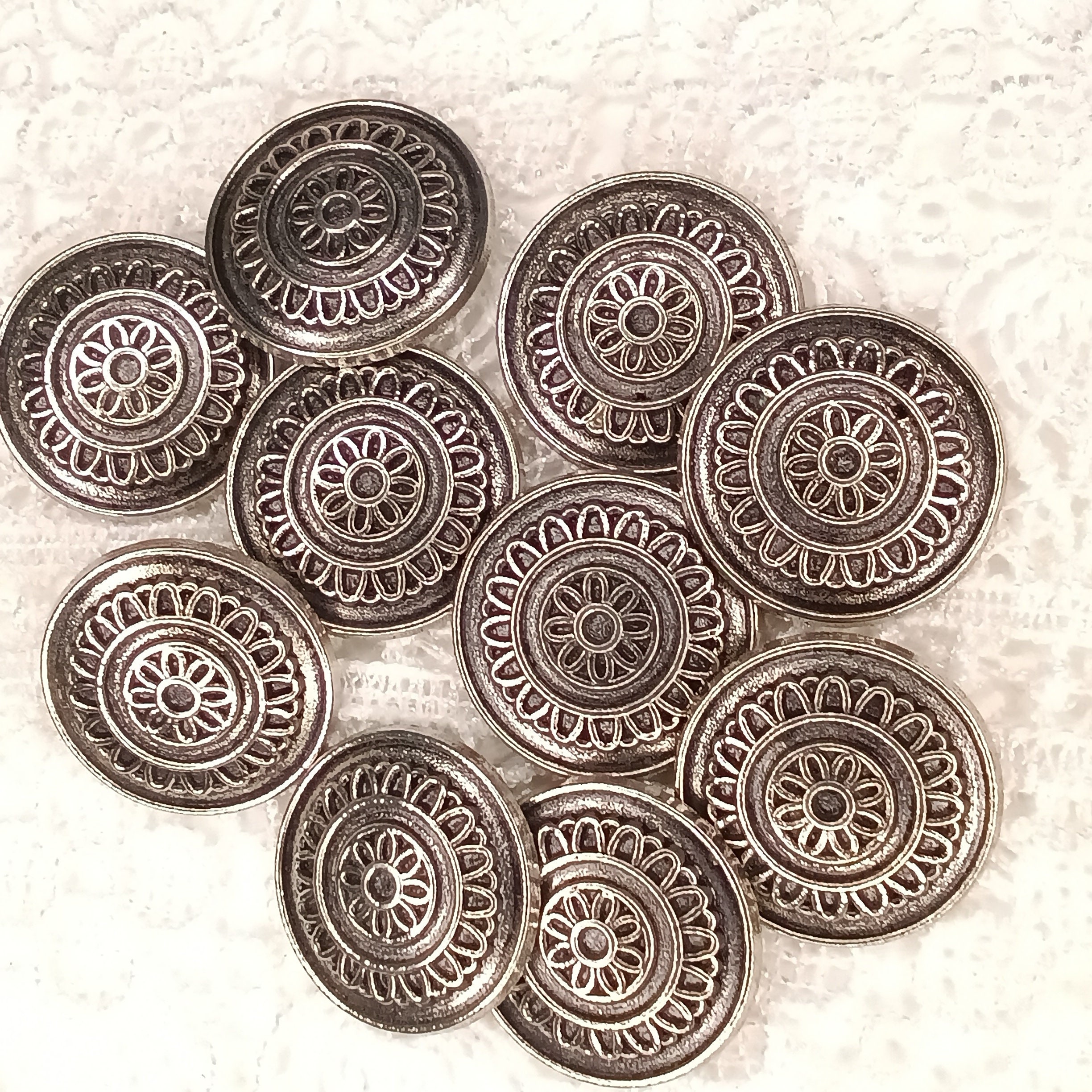 10 Metal Buttons 25 Mm, Dark Burnished Silver, Italy 1980 Button Design ...