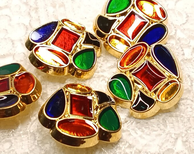 5 Large Plastic Buttons, 30 Mm, Gold Gold, Irregular, Multicolored ...