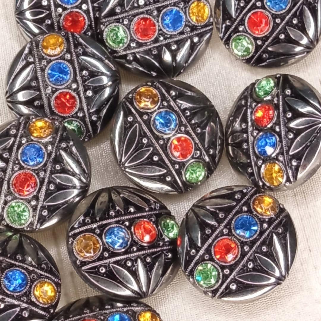 10 Jewel Buttons 11 Mm Small Tiny in Black Glass, Made in Italy, Black ...