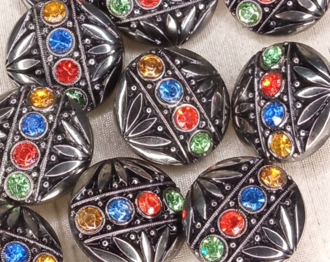 10 Jewel Buttons 11 Mm Small Tiny in Black Glass, Made in Italy, Black ...