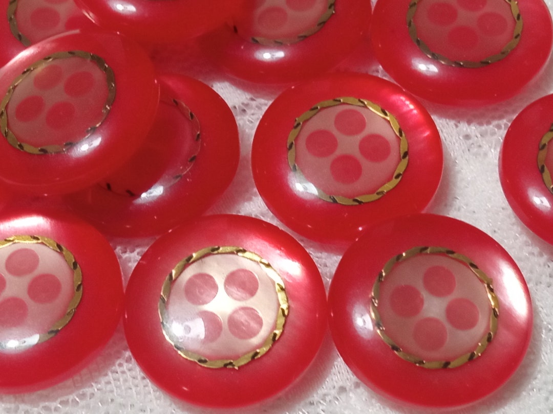 12 Buttons 18 Mm, Small Made of Plastic, Deep Red, Vintage 90s ...