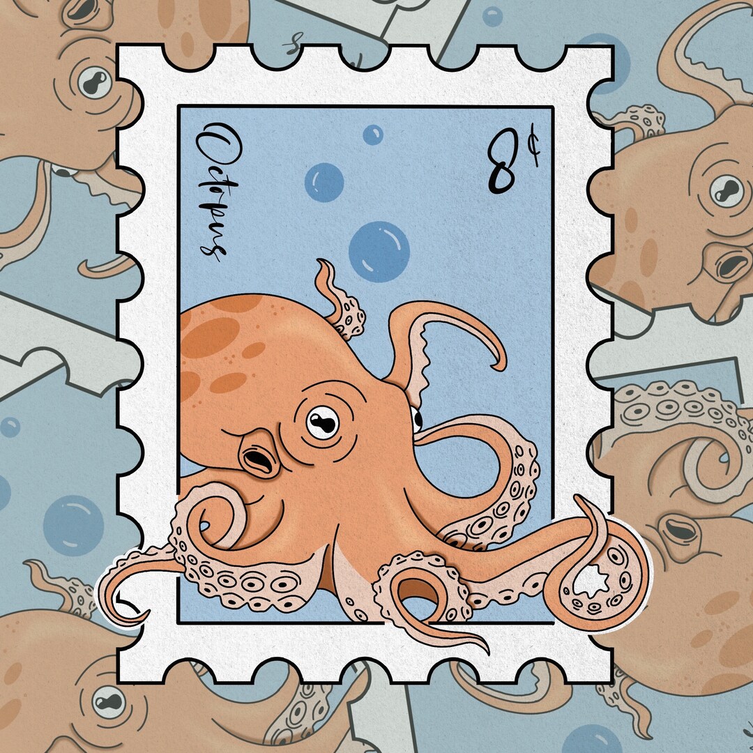 Octopus Stamp Sticker; Stamp Vinyl Sticker - Etsy