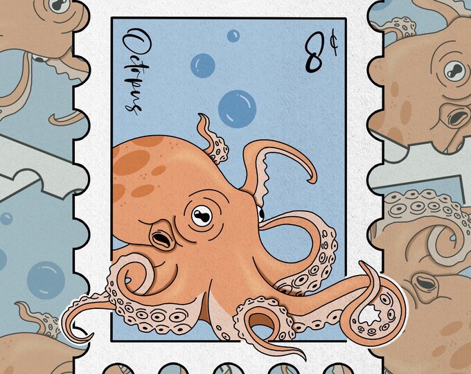 Octopus Stamp Sticker; Stamp Vinyl Sticker - Etsy