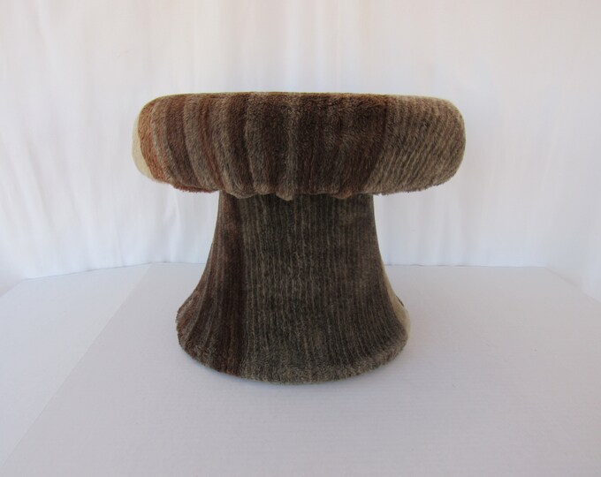 Vintage 60s 70s Mushroom Factory Plush Covered Round Footrest Ottoman ...