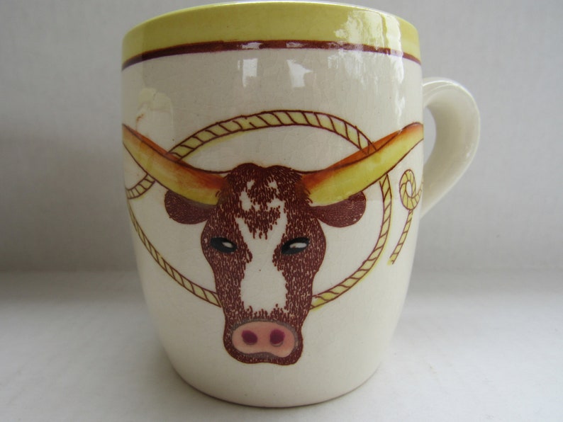 Vintage 50s Western Rodeo Cowboy Mug Set: Bull Rope & Spurs Graphics ...