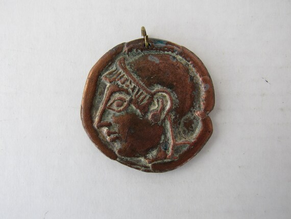 Vintage 70s Athena Owl Pendant: Greek Mythology Medal… - Gem