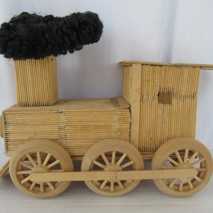 Vintage 70s Toothpick Wooden Steam Train Rail Engine Handcrafted Folk ...