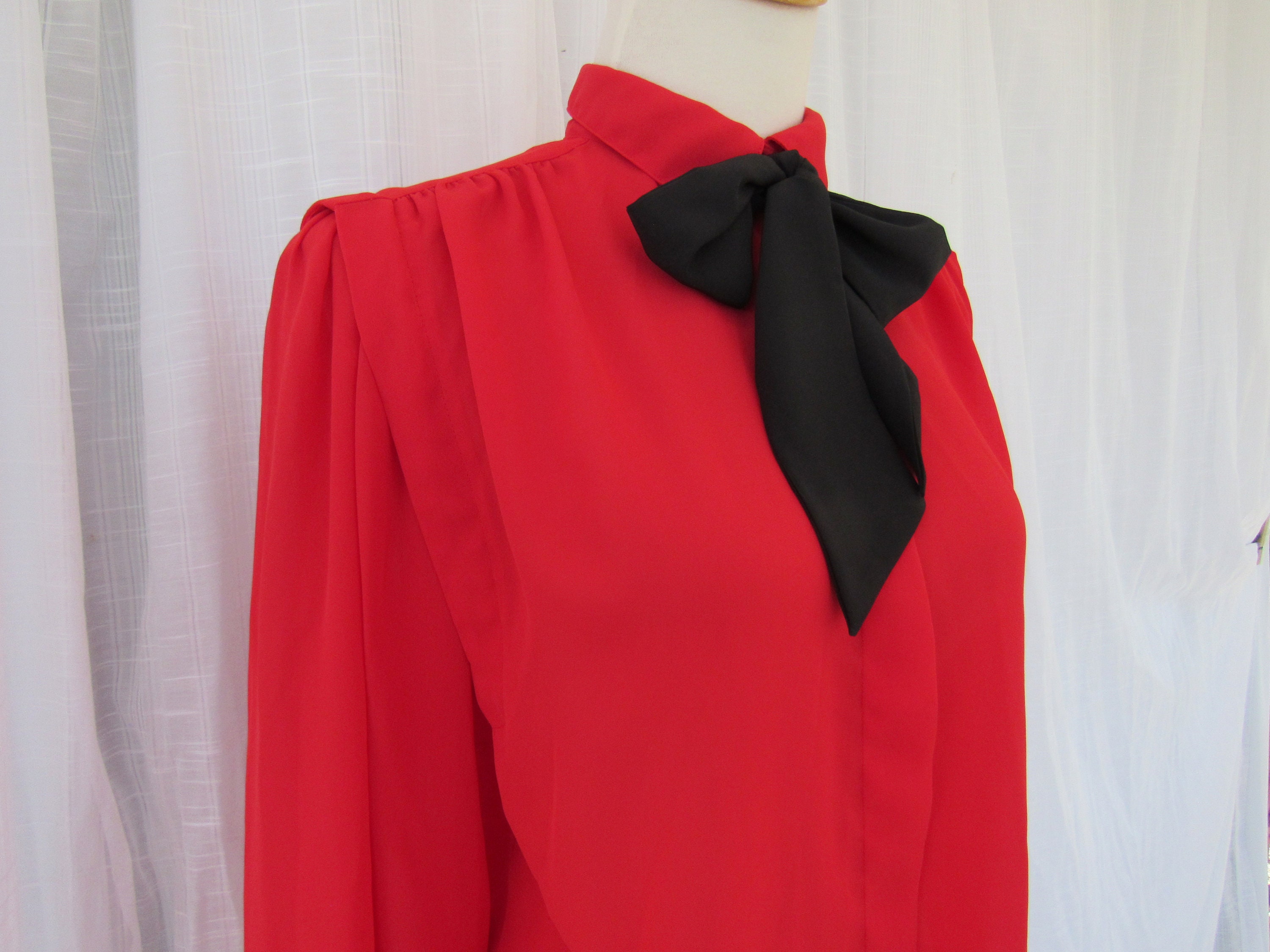 Vintage 70s 80s David Matthew Blouse Top M L Red Silky Crepe | Etsy